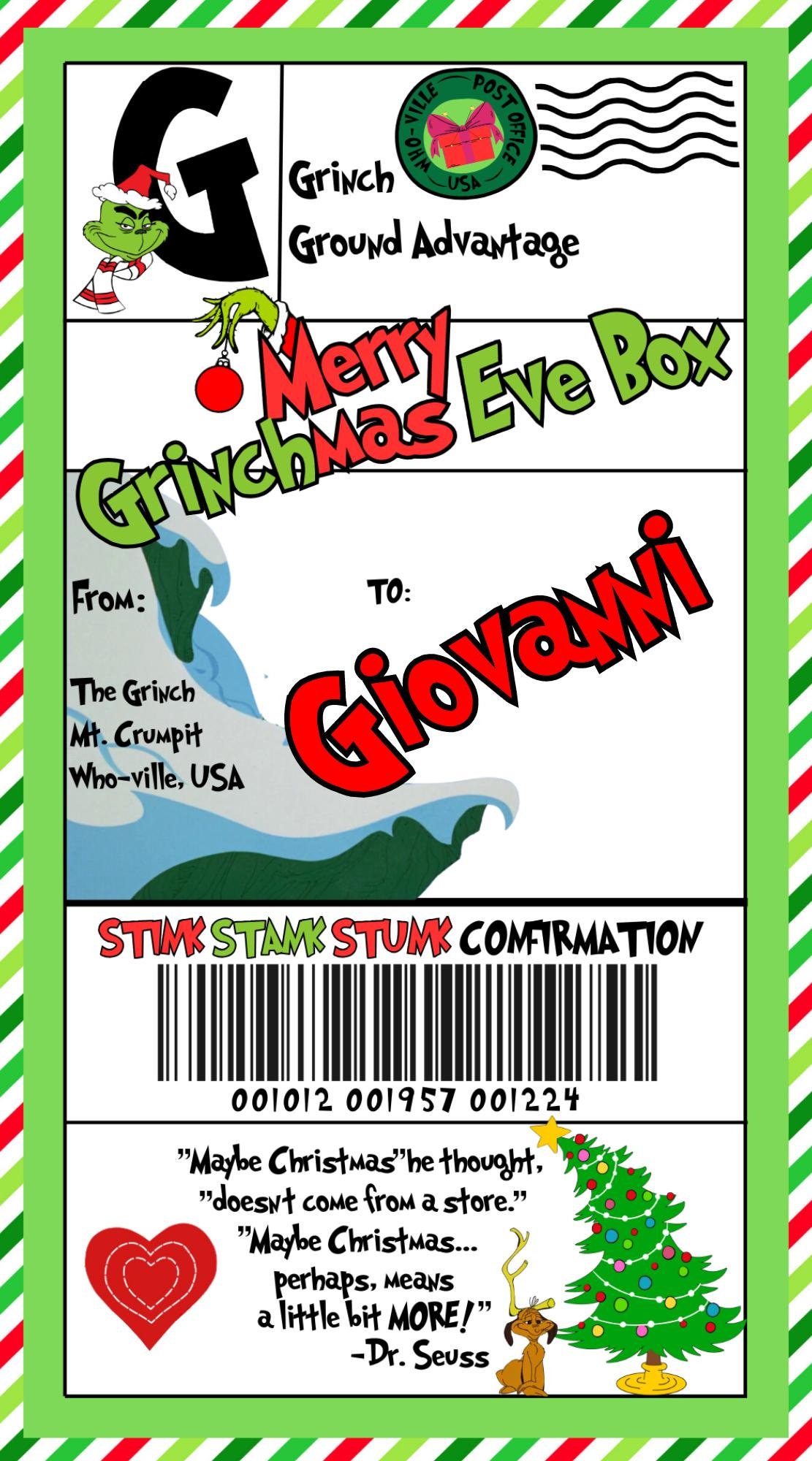 Editable Merry Grinchmas Eve Box Label (digital Download) - Etsy