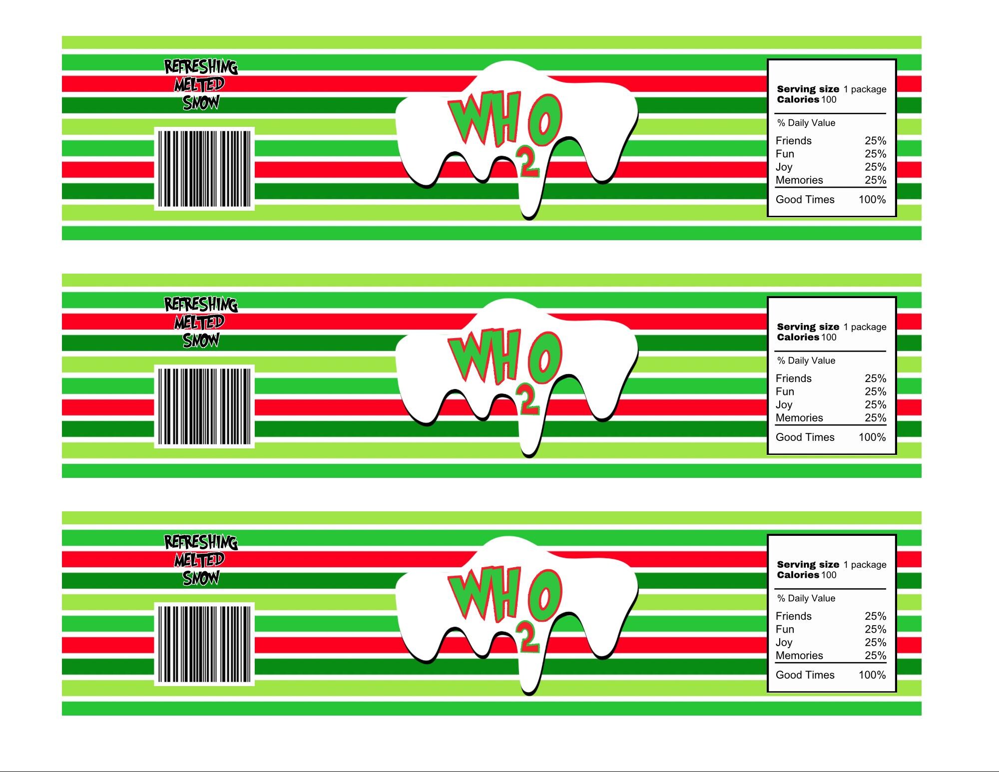 Christmas WH2O Water Bottle Labels Grinchmas (digital Download) - Etsy