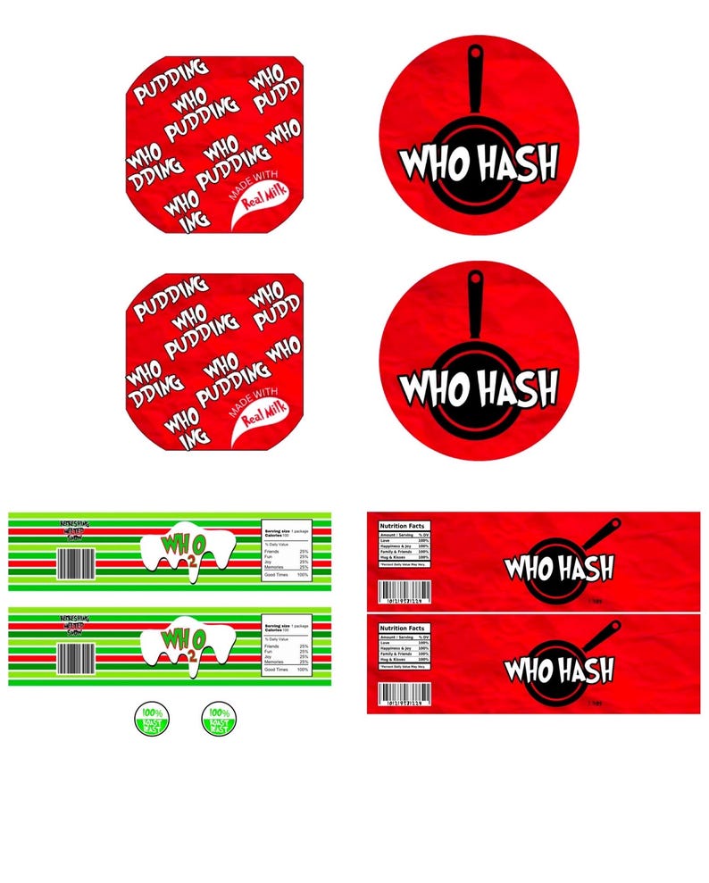 Grinchmas Food Label Bundle: Who Pudding, Hash, Roast Beast (canva ...