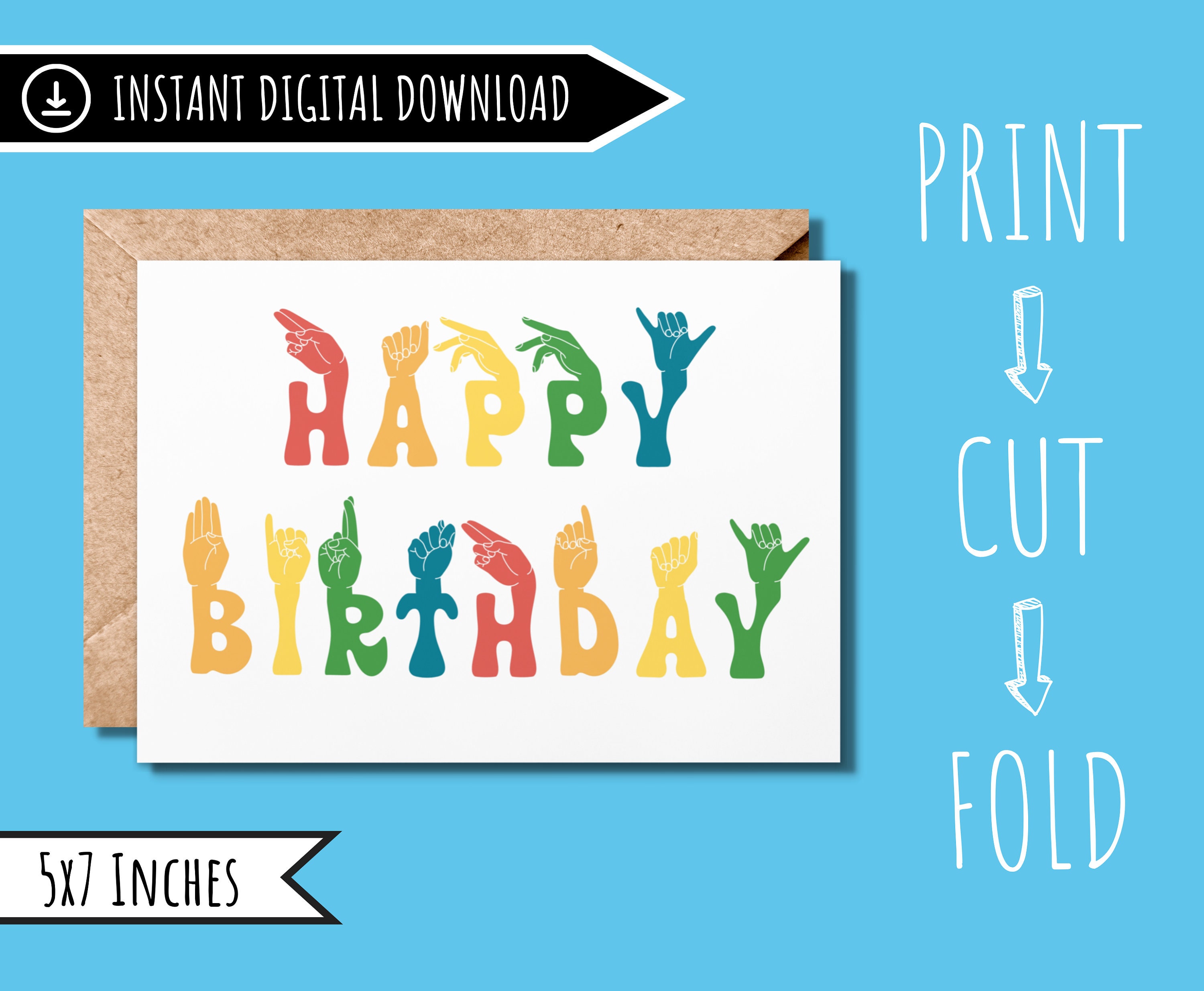 Sign Language Birthday Card ASL Card Printable Card ASL Gifts American ...