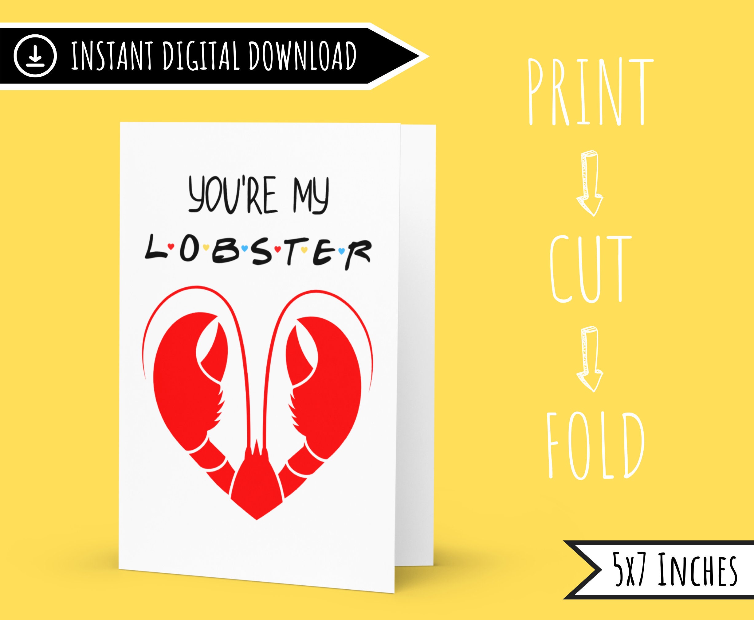 Friends TV Show you're My Lobster Digital Printable Greeting Card Gift ...