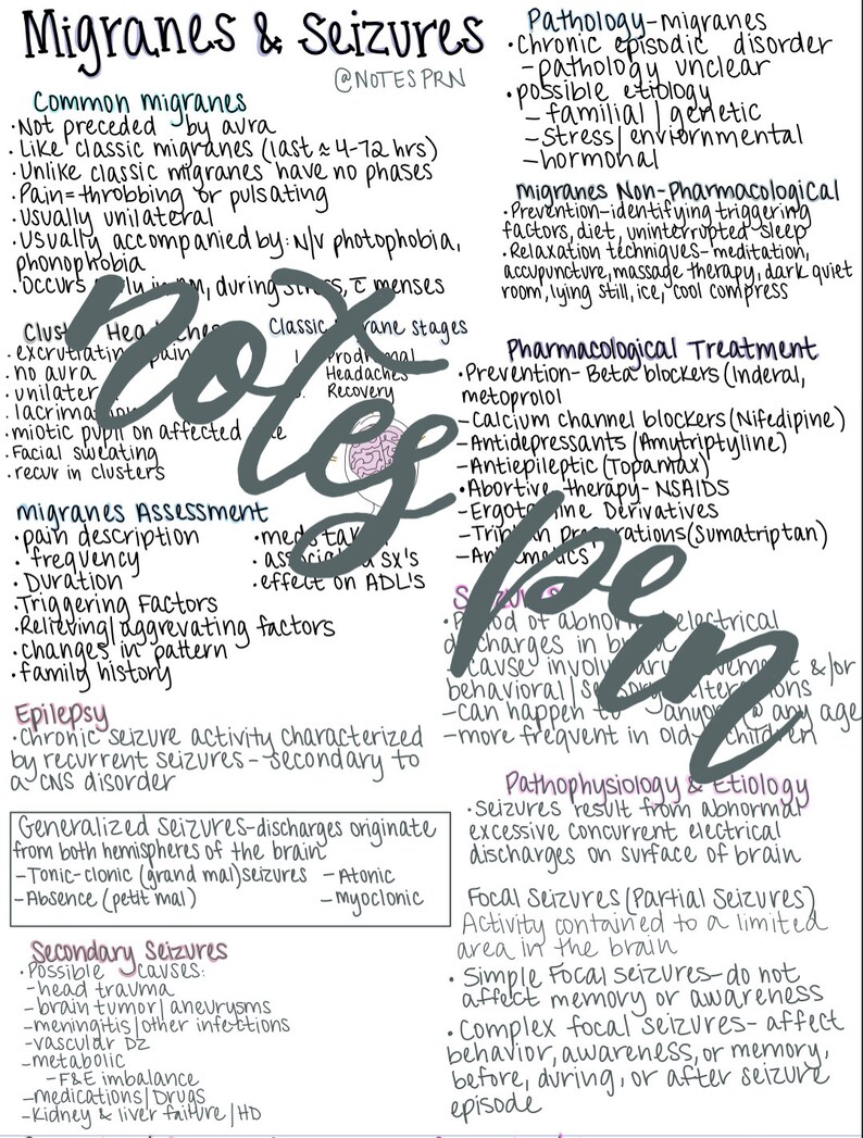 Nursing Notes-migraines and Seizures - Etsy