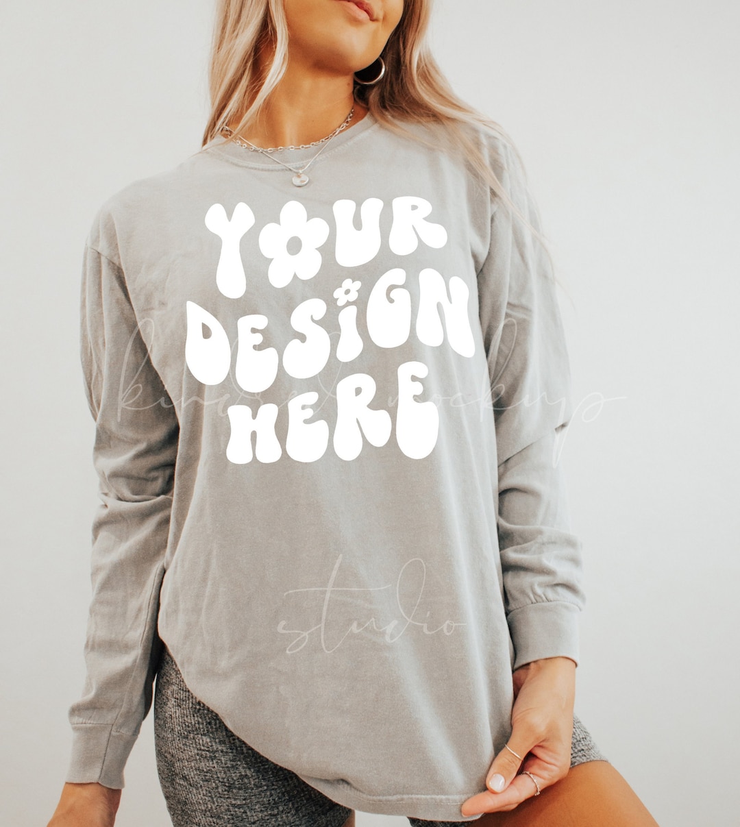 6014 Granite Comfort Colors Mockup| Comfort Colors Long Sleeve T-shirt ...