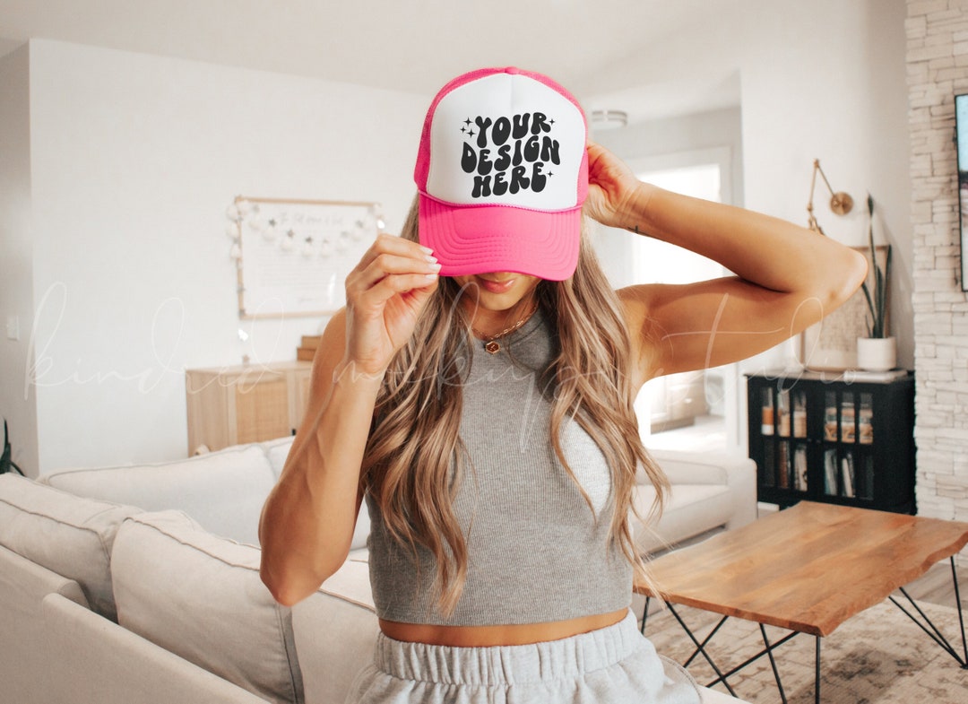Pink Foam Cap Mockup| Pink Otto Cap Mockup| Trucker Cap Mockup| Pink ...