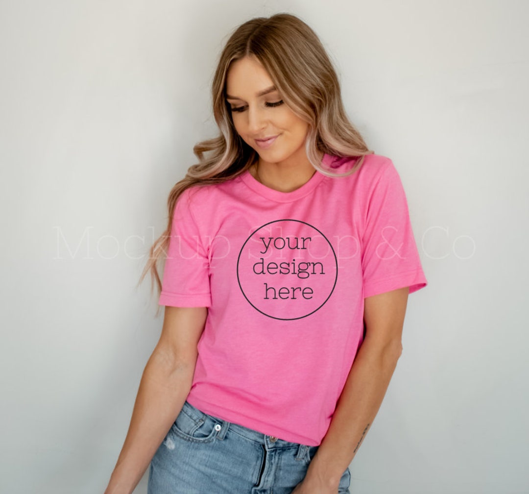 Bella Canvas 3001 Heather Charity Pink Mockup| Pink Shirt Mockup ...