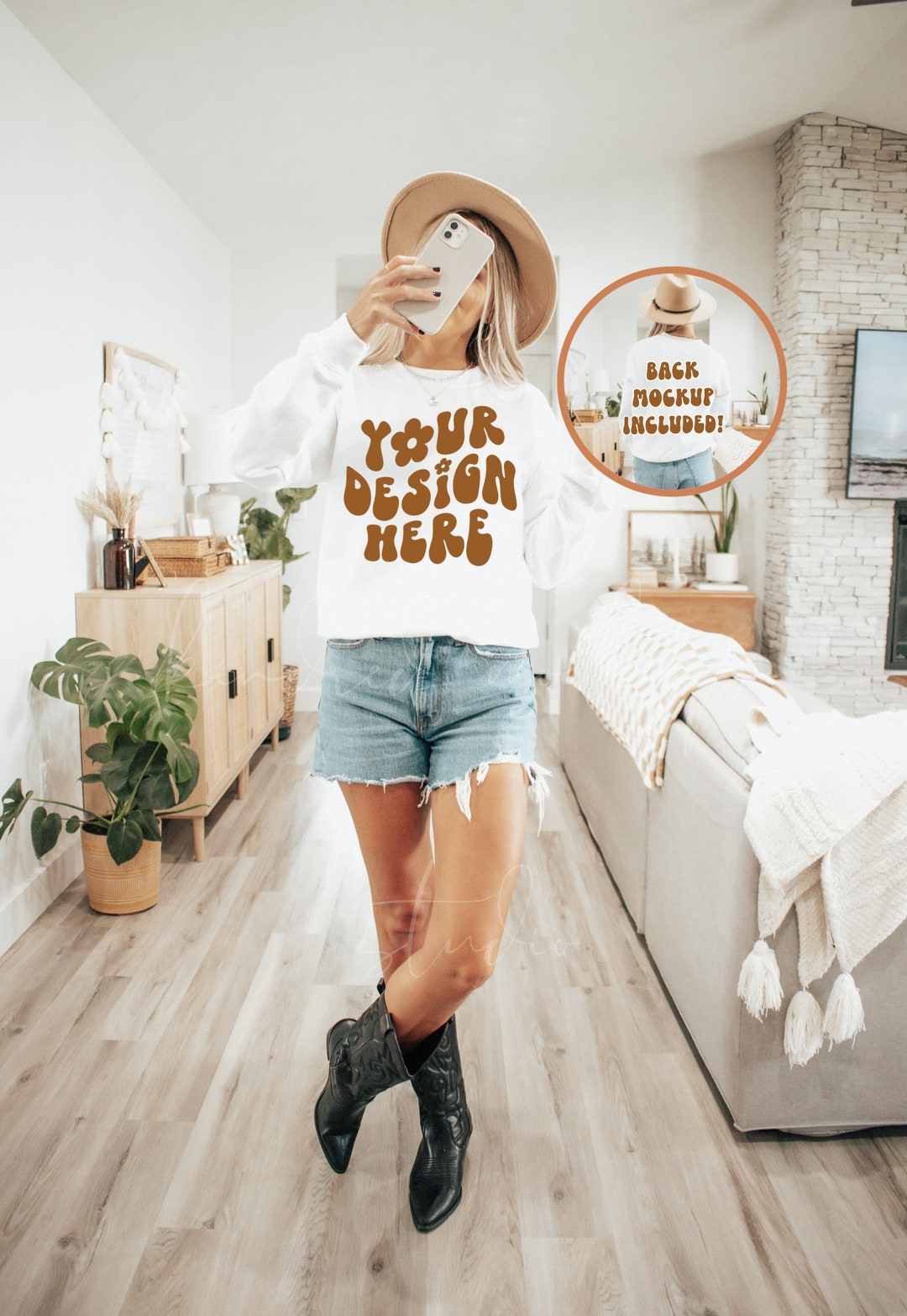 Gildan 18000 Mockup| White G180 Mockup| Front and Back Mockup| Rodeo ...