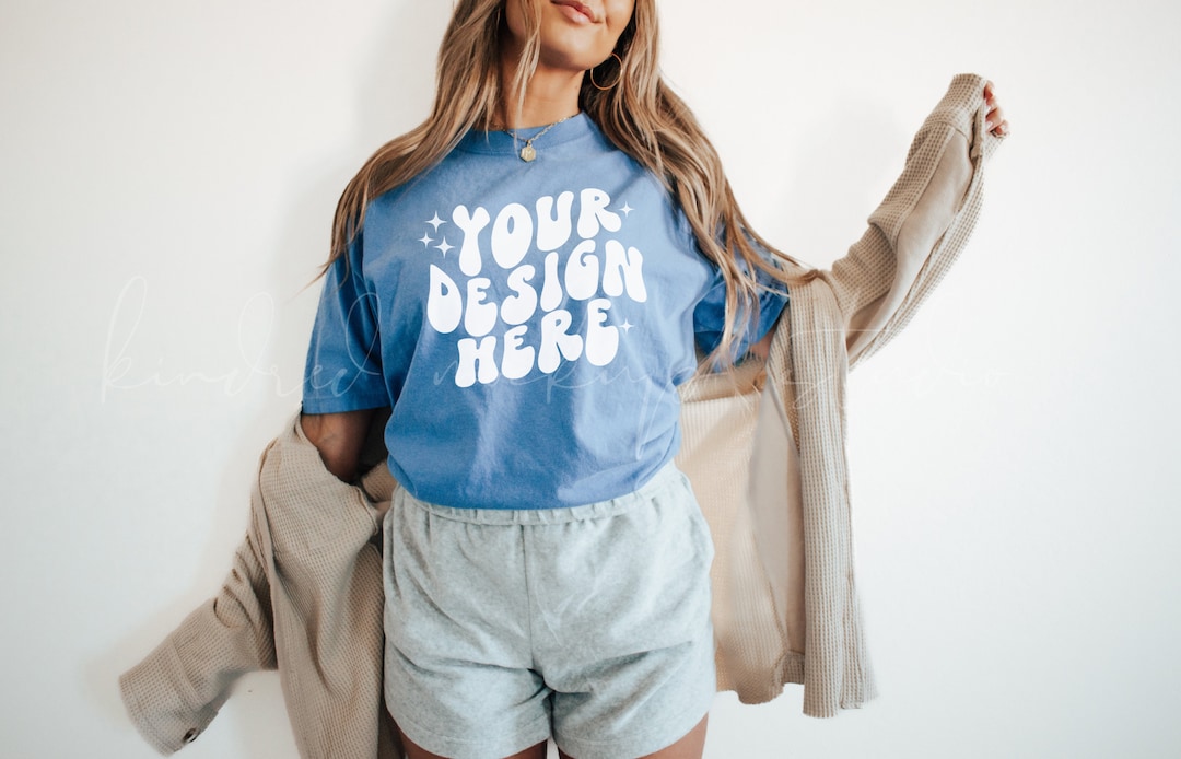 Flo Blue Comfort Colors 1717 T-shirt Mockup| Comfort Colors T-shirt ...