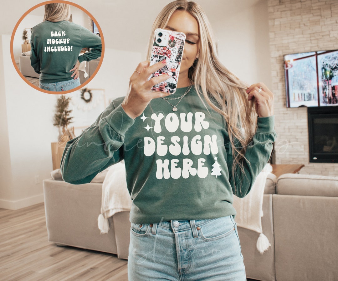 6014 Light Green Comfort Colors Mockup| Front and Back of Shirt Mockup ...