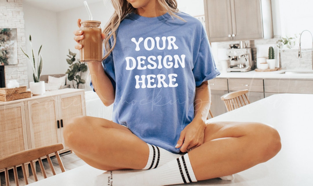 Mystic Blue Comfort Colors 1717 T-shirt Mockup| Comfort Colors T-shirt ...