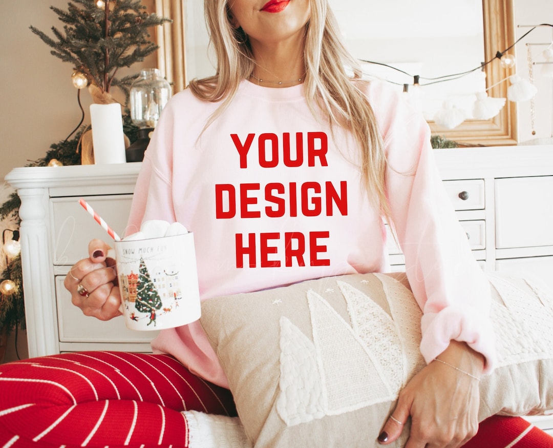 Gildan 18000 Light Pink Mockup Christmas Mockup Light Pink Sweatshirt ...