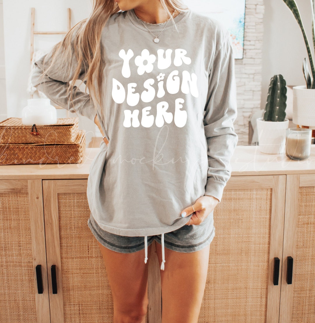 6014 Granite Comfort Colors Mockup| Comfort Colors Long Sleeve T-shirt ...