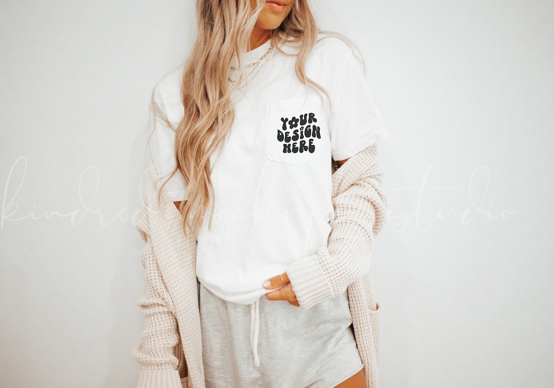 6030 White Comfort Colors Pocket T-shirt Mockup| White Comfort Colors T ...