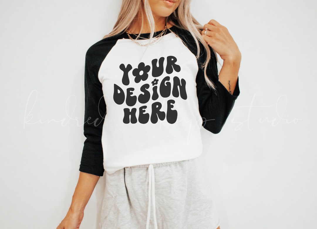 Black and White Raglan Shirt Mockup| Bella Canvas 3200 Mockup| 3 ...