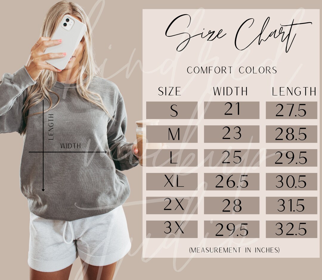 Comfort Colors 1566 Sizing Chart| Comfort Colors Size Chart - Etsy