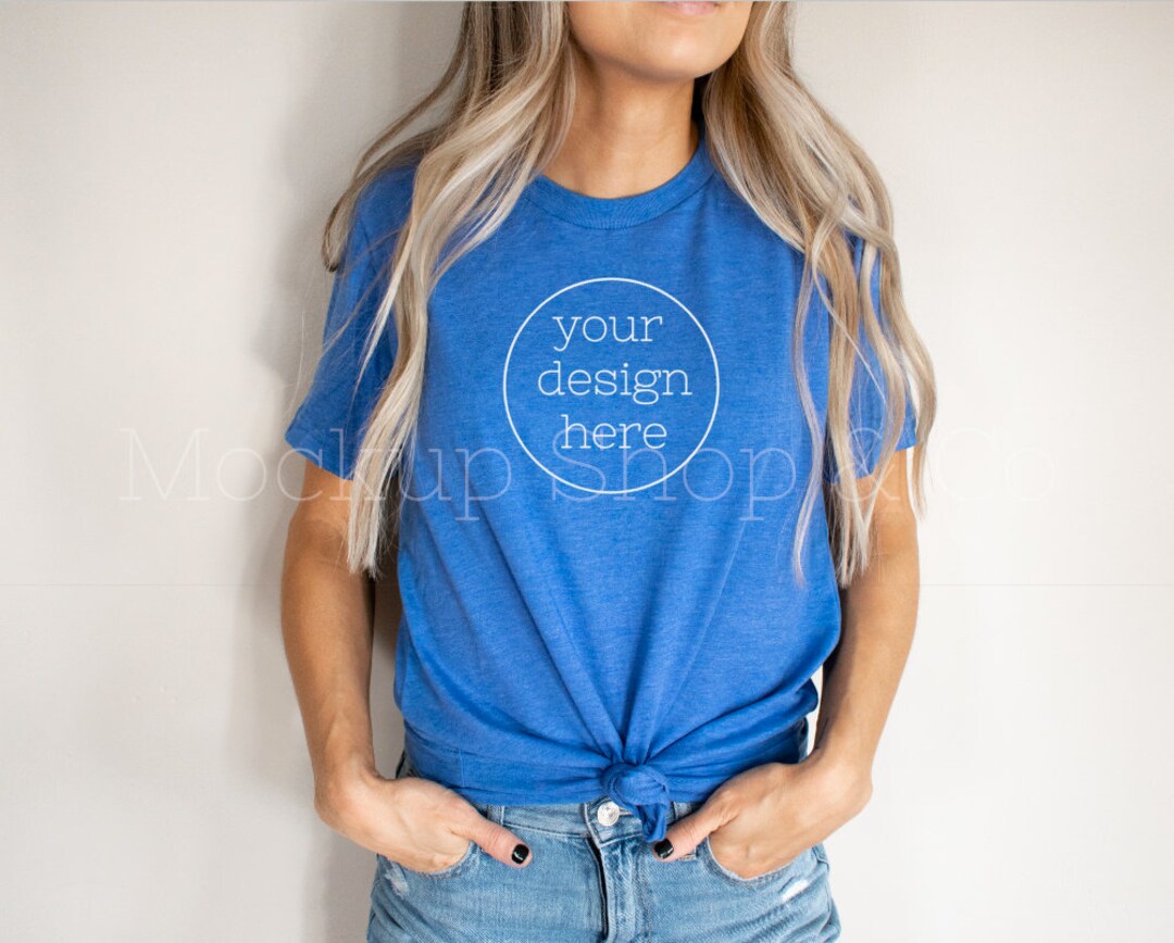 Bella Canvas 3001 Heather True Royal Mockup| Blue T-shirt Mockup| Shirt ...