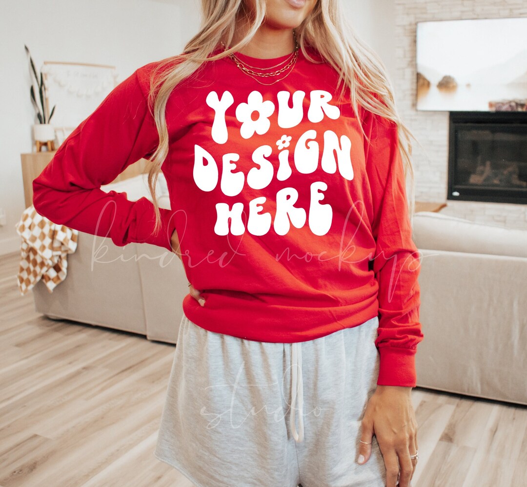 6014 Red Comfort Colors Mockup| Comfort Colors Long Sleeve T-shirt ...