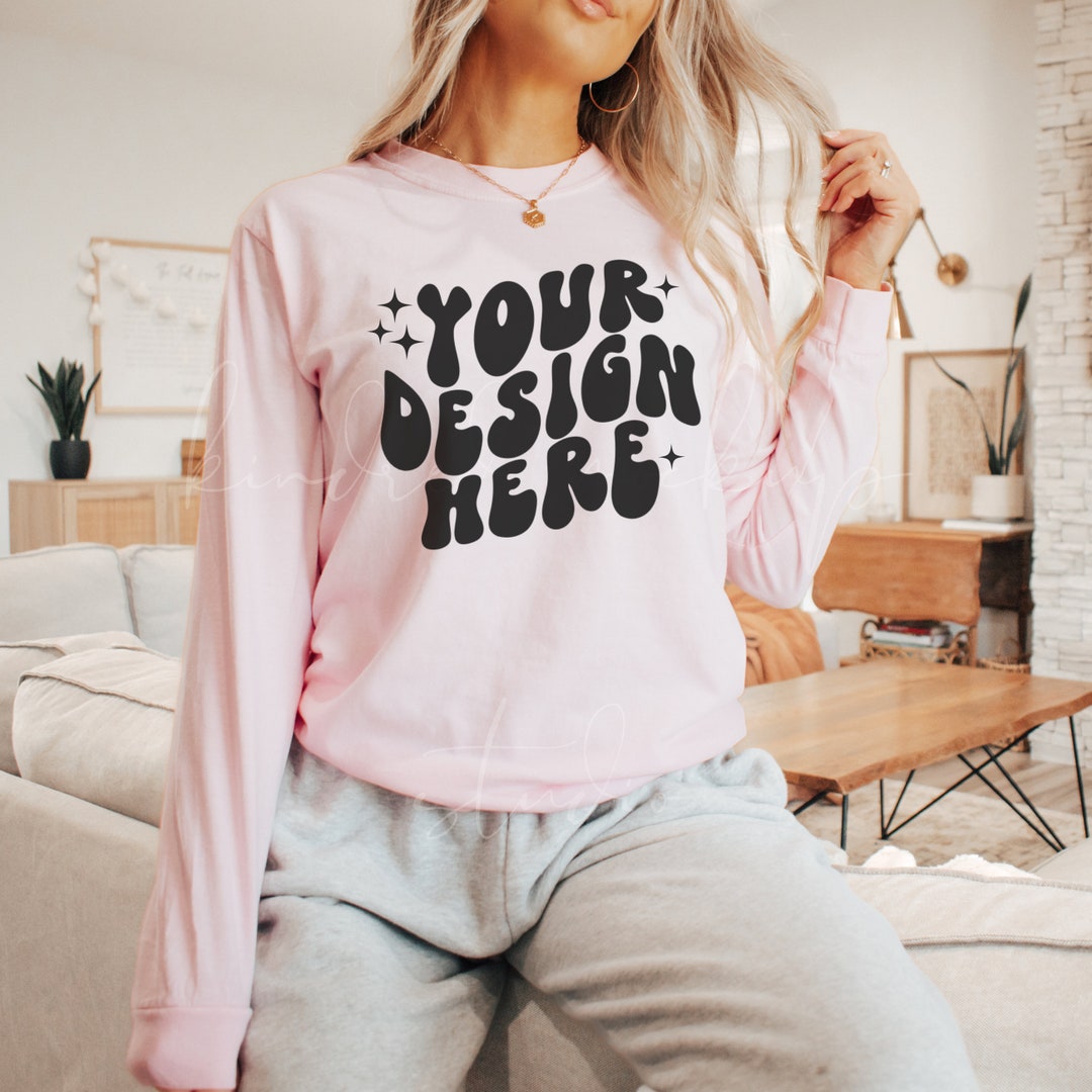 6014 Blossom Comfort Colors Mockup| Comfort Colors Long Sleeve T-shirt ...