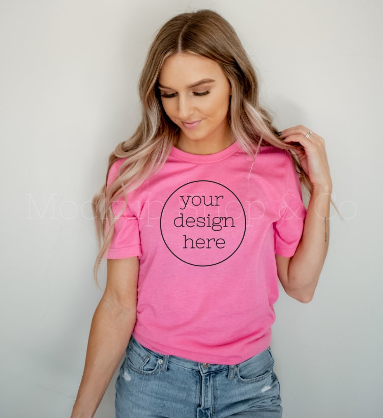 Bella Canvas 3001 Heather Charity Pink Mockup Pink Shirt | Etsy