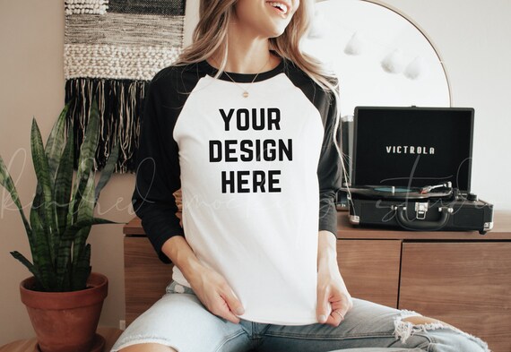 Black and White Raglan Shirt Mockup Bella Canvas 3200 Mockup - Etsy