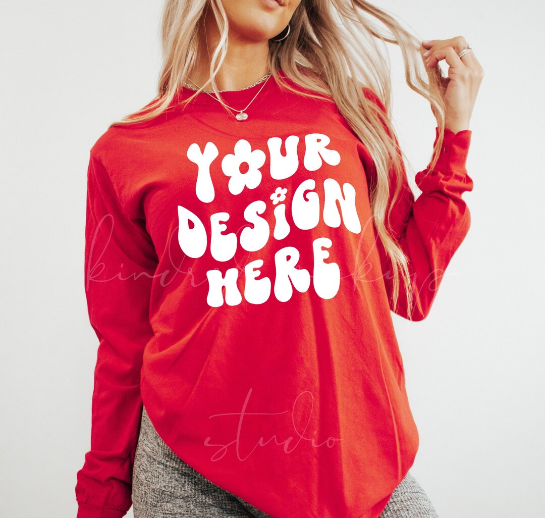 6014 Red Comfort Colors Mockup| Comfort Colors Long Sleeve T-shirt ...