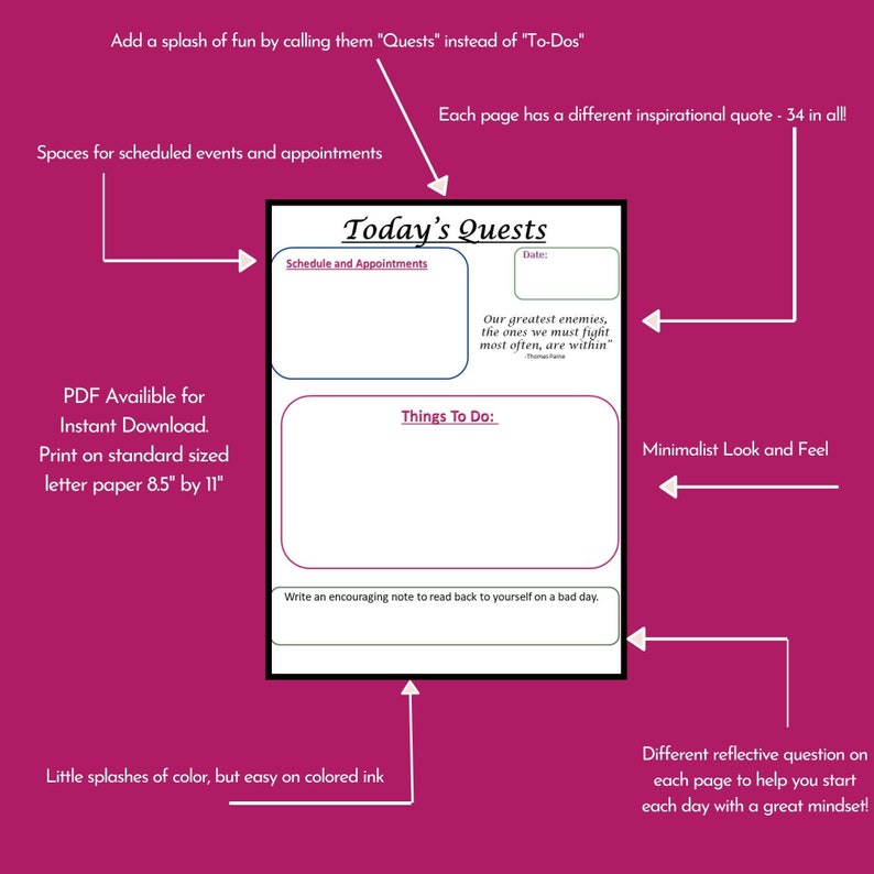 Printable To-do List With Inspirational Quotes and Reflection Questions ...