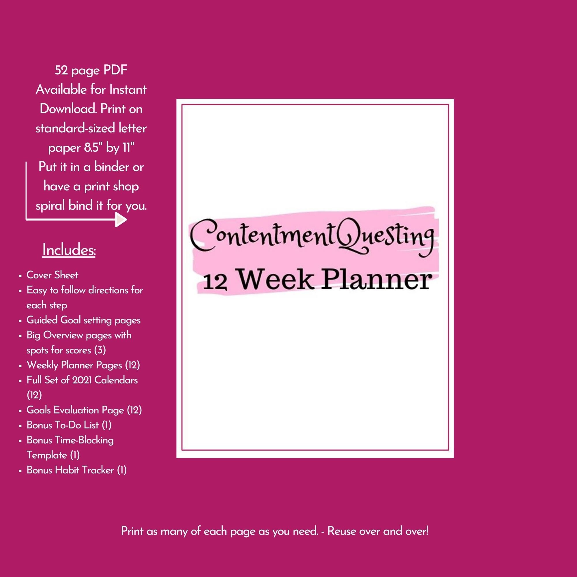 12 Weeks Goal Planner, 12 Week Printable Planner, 12 Week Year Planner ...