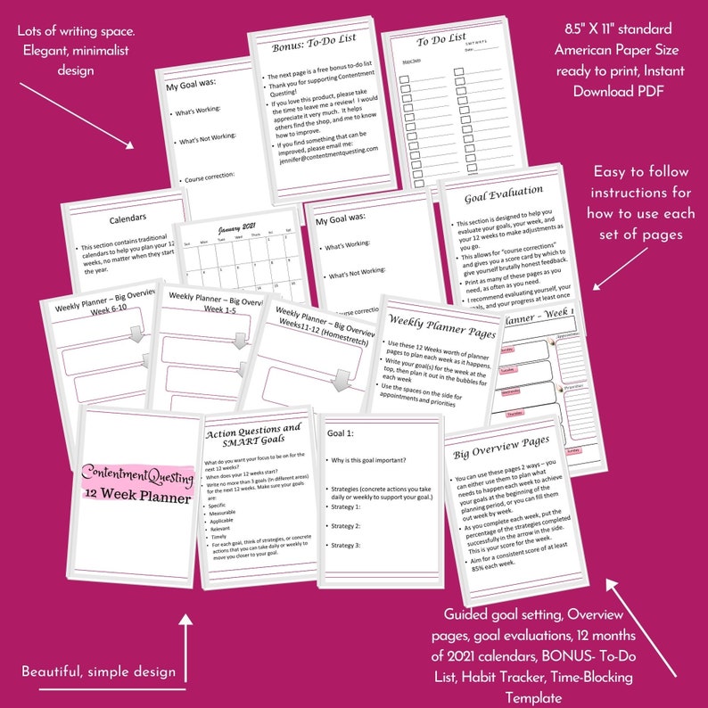 12 Weeks Goal Planner, 12 Week Printable Planner, 12 Week Year Planner ...