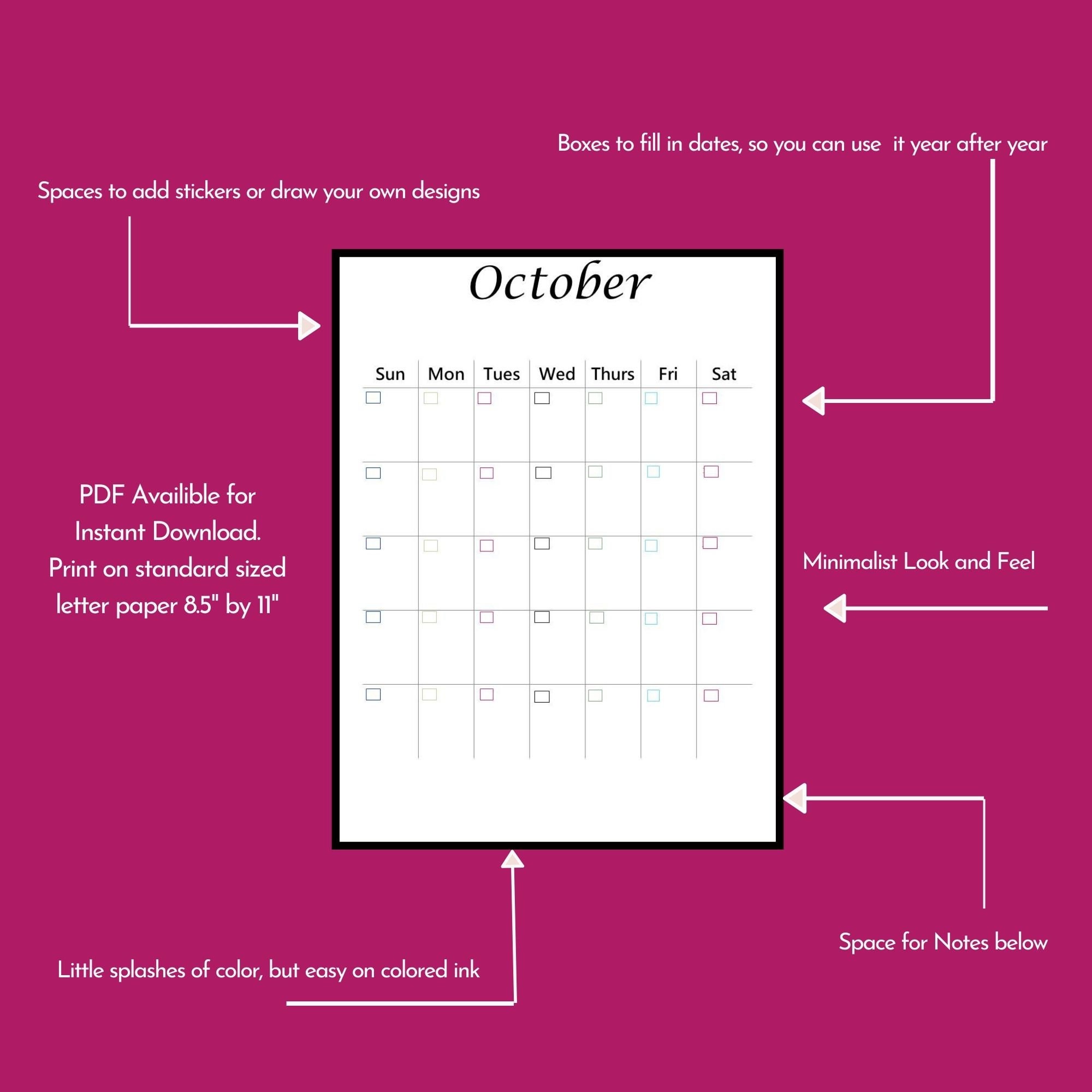 Undated Printable Calendar Bundle - Etsy