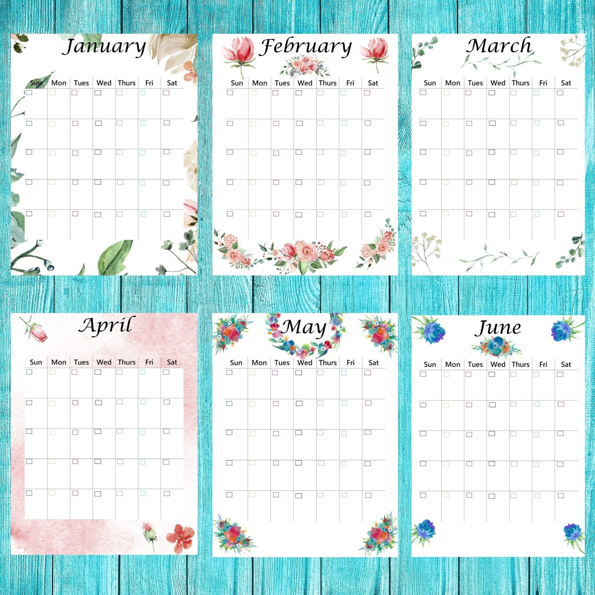 Floral Print Undated Printable Calendars - Etsy