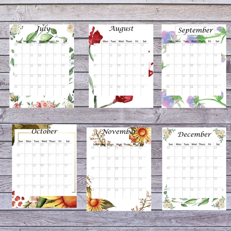 Floral Print Undated Printable Calendars - Etsy