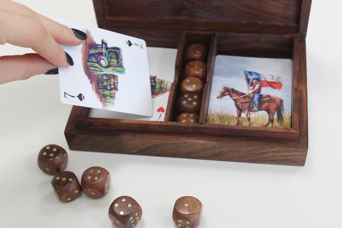 Wooden Playing Cards and Dice Game Set - Etsy
