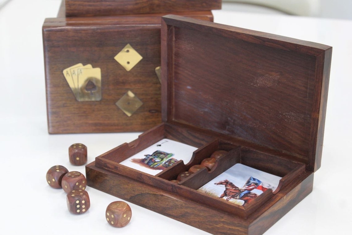 Wooden Playing Cards and Dice Game Set - Etsy