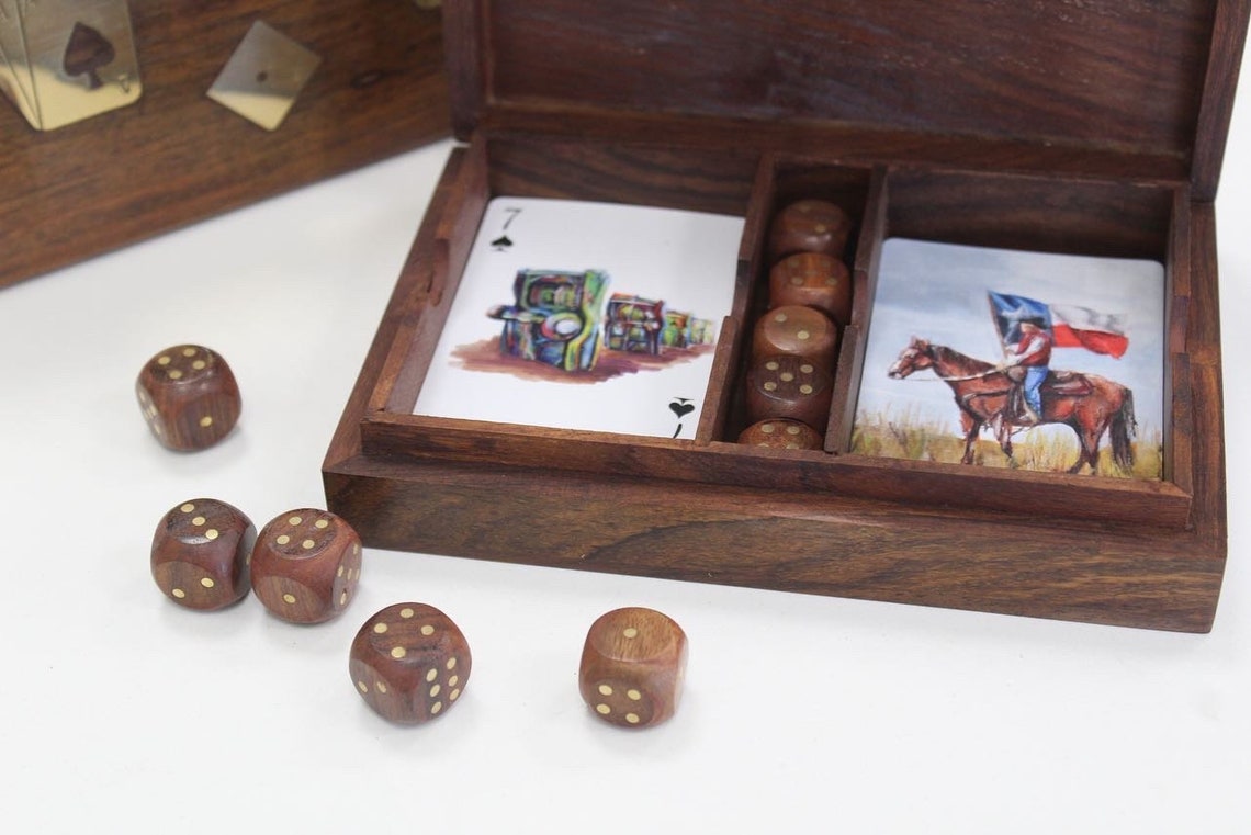 Wooden Playing Cards and Dice Game Set - Etsy
