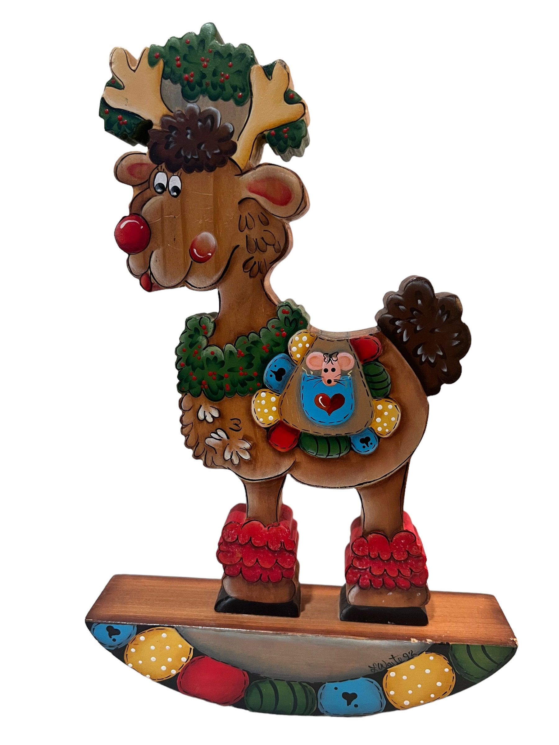 Vintage 1992 Handmade Rudolph the Red Nosed Reindeer Wooden Tole ...