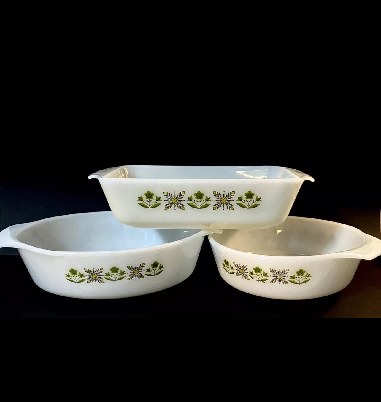RARE Set of 3 Mid Century Modern Anchor Hocking Fire King Oven Bakeware ...
