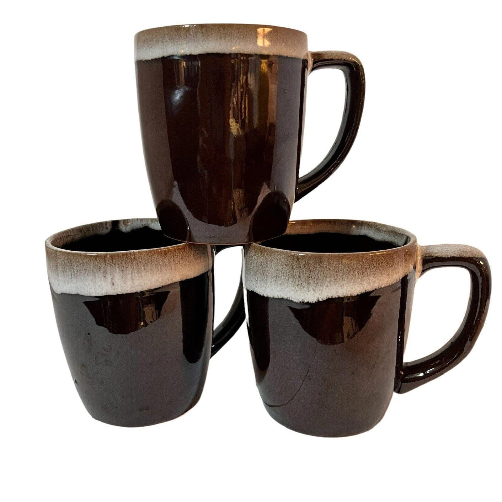 Vintage Set of 3 Mid Century Modern Brown Drip Glaze Coffee Mugs 8 Oz ...