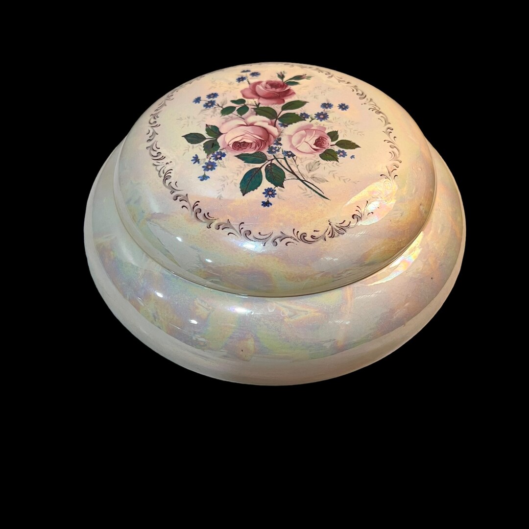 Vintage Hand Painted Iridescent Ceramic Porcelain Powder Box With Hand ...