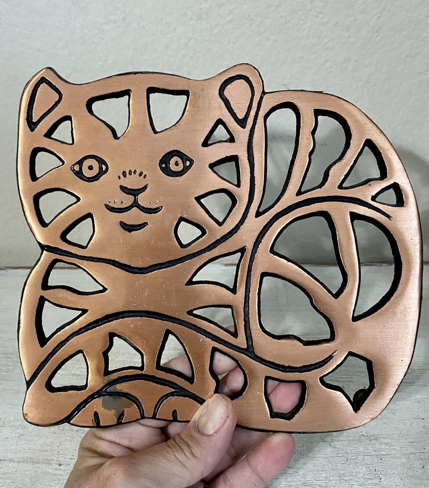 Vintage Cast Iron and Copper Trivet Wall Hanging Kitty Cat Kitten Decor ...