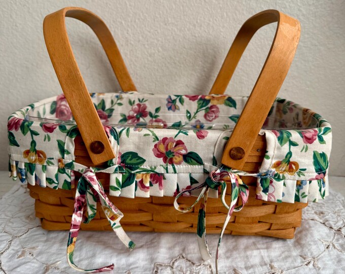 Vintage 1995 Longaberger Rectangular Basket With Cottage Core Liner and ...