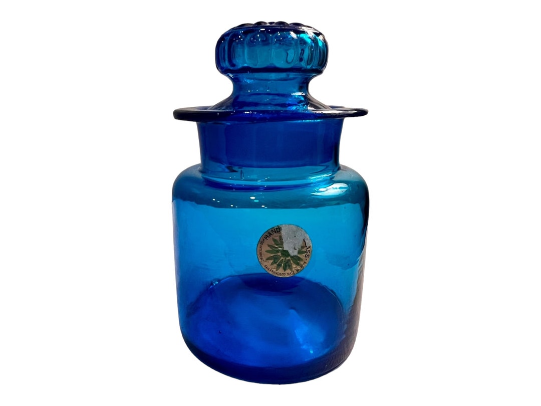 Vintage Cobalt Blue Hand Blown Glass Lidded Apothecary Jar JAPAN - Etsy