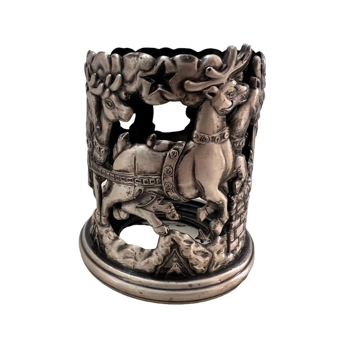 Applause Designs Pewter Christmas Santa and Reindeers Candle Votive ...