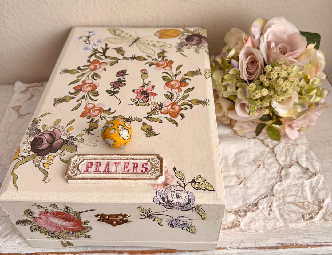 Handmade Wooden Keepsake Prayer Box Hand Painted and Decorated Florals ...
