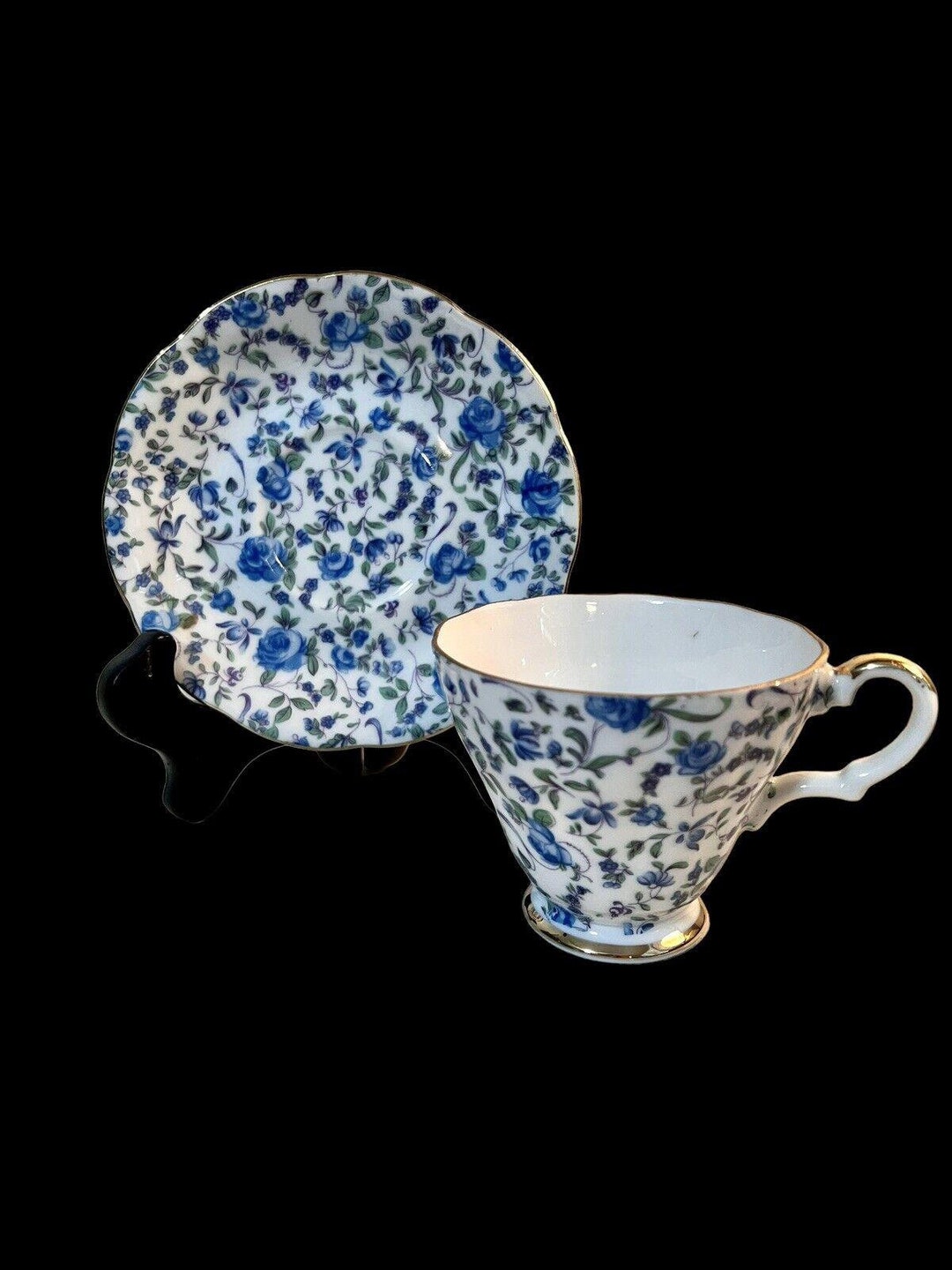 Vintage Lefton Bone China Hand Painted Blue Rose Chintz 2119 Tea Cup ...