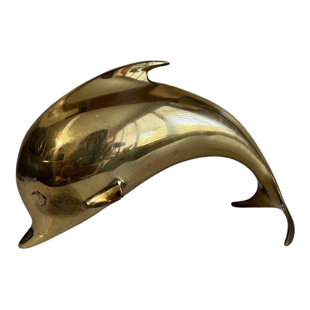 Vintage Solid Brass Dolphin Fish Art Sculpture Figurine Decor Coastal ...