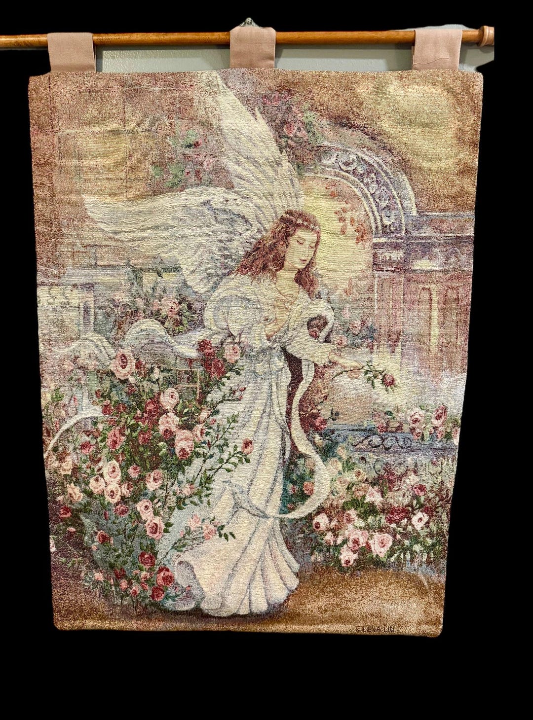 Vintage Lena Liu Angel of Love Wall Tapestry Hanging 26"x 36" With Oak ...