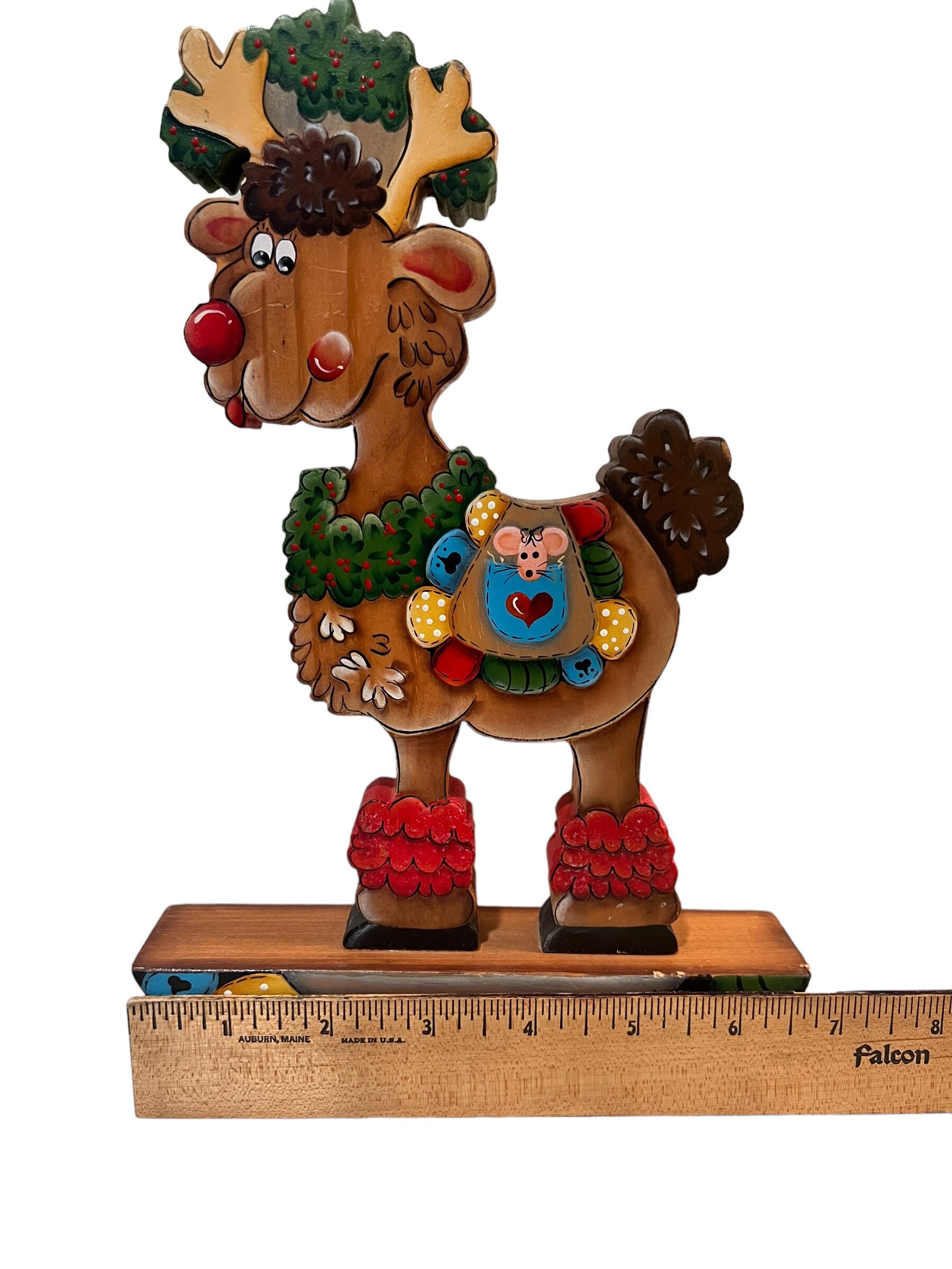Vintage 1992 Handmade Rudolph the Red Nosed Reindeer Wooden Tole ...