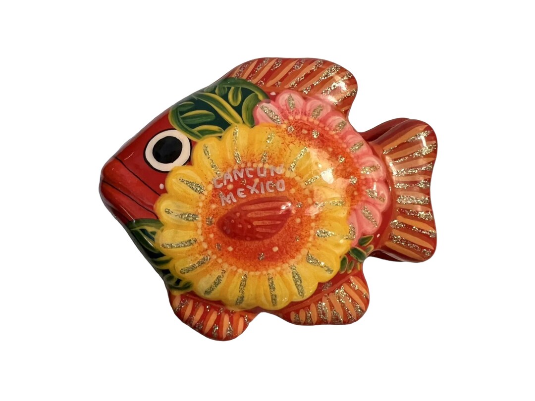 Vintage Terracotta Handmade & Painted Colorful Fish Trinket Dish Cancun ...