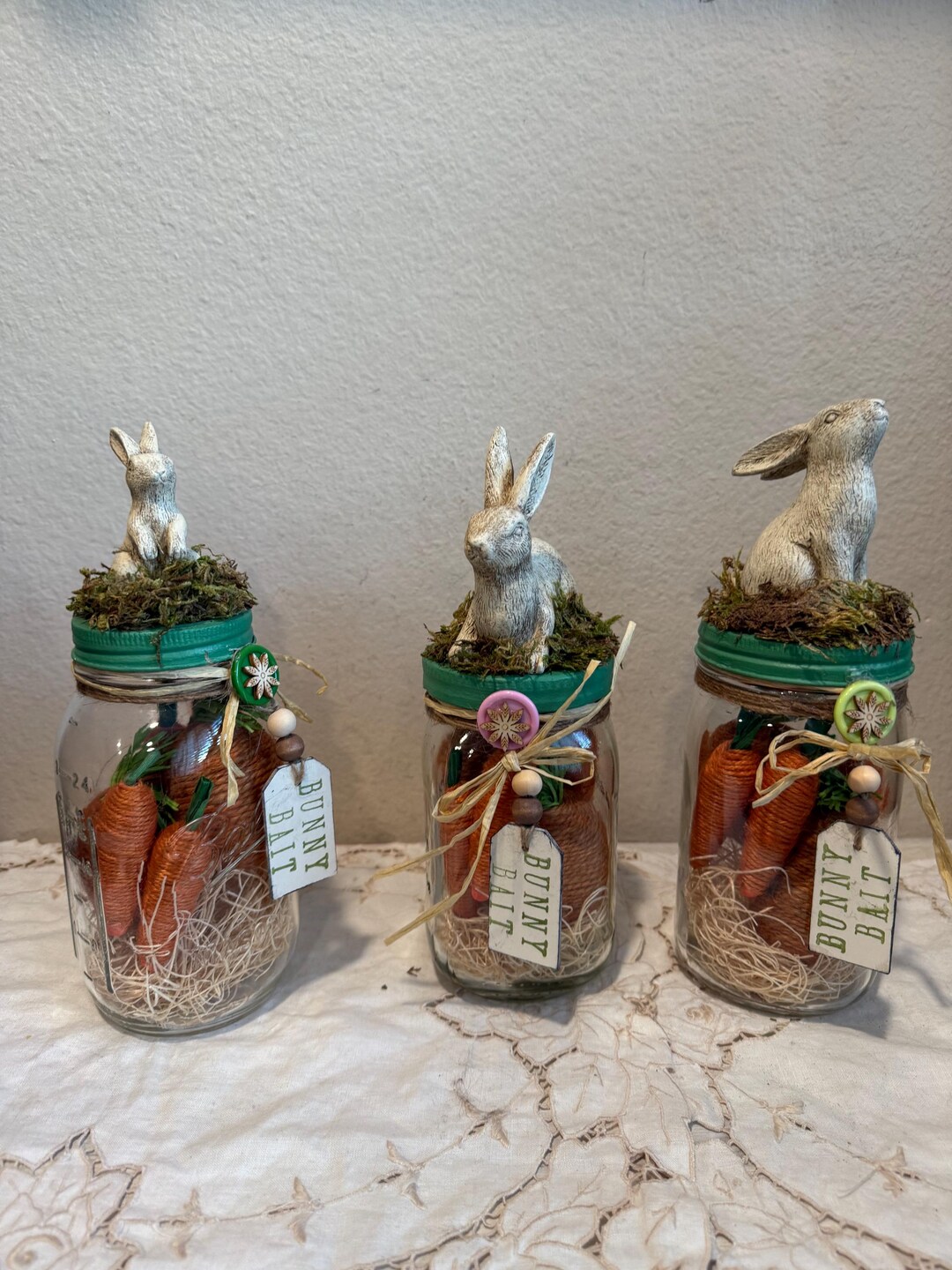 Handmade Bunny Bait Jar Spring Easter Decor Mason Jar Upcycle Carrots ...