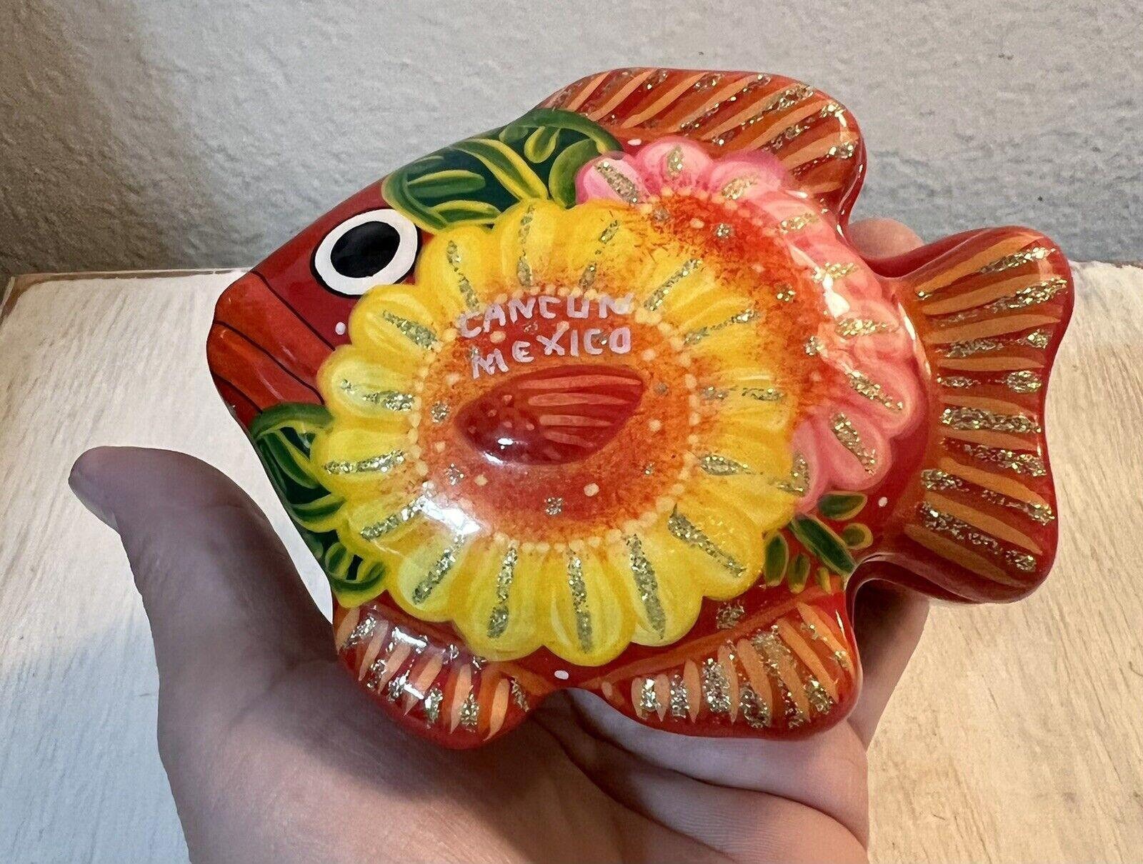 Vintage Terracotta Handmade & Painted Colorful Fish Trinket Dish Cancun ...
