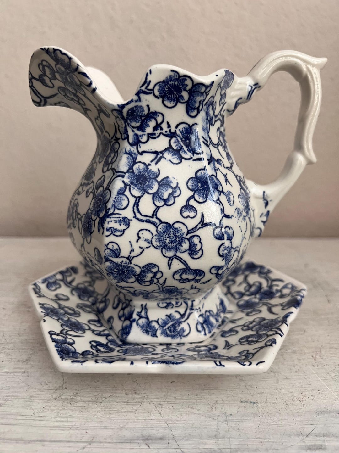 Vintage Lego Chintz Blue and White Floral Pitcher and Bowl Set E-4542 ...